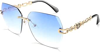 FEISEDY Rimless Sunglasses for Women Metal Square Frame Fashion Diamond Oversized lens Sun ...