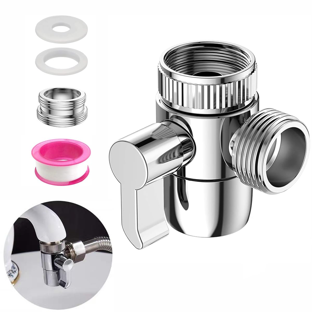3 Way Diverter Universal Faucet Tap with Switch Valve for Handheld and ...