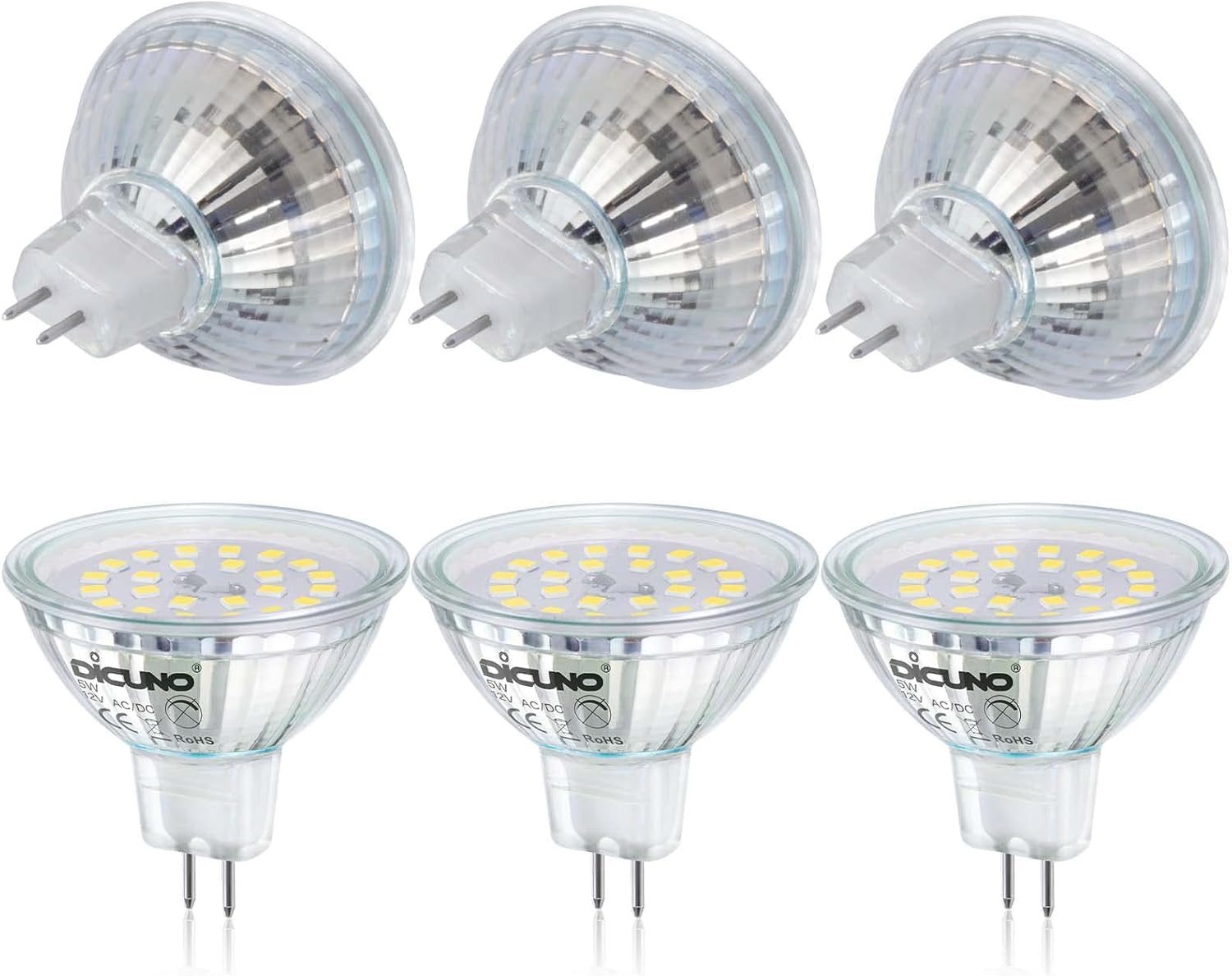 DiCUNO GU5.3 MR16 5W LED Bulb, GU 5.3 Non-Dimmable Spotlight, 50W ...