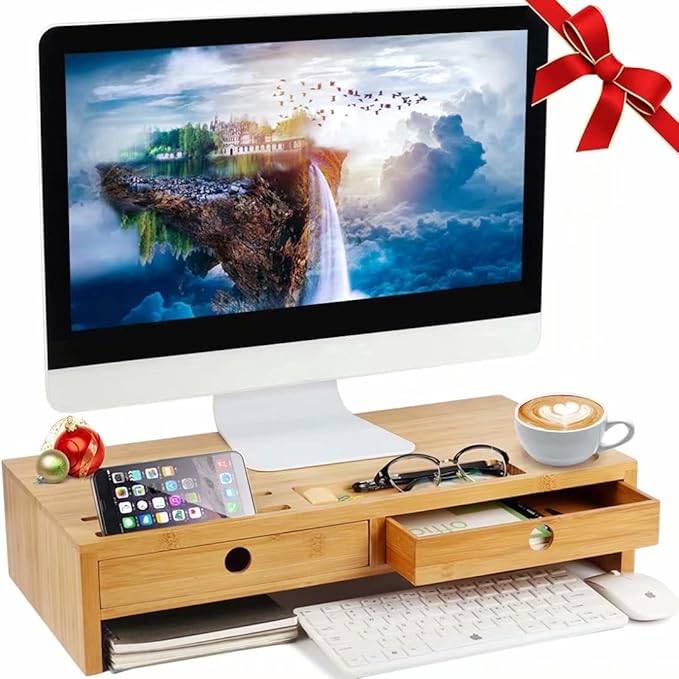 Amazon.com: Ybj-ake Monitor Stand Riser with Drawers, Desktop ,Laptop ...