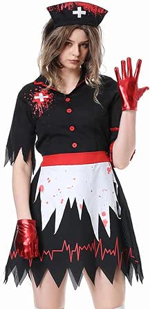 Amazon.com: Women's Halloween Bloody Nurse Costume Dress Blood Print ...