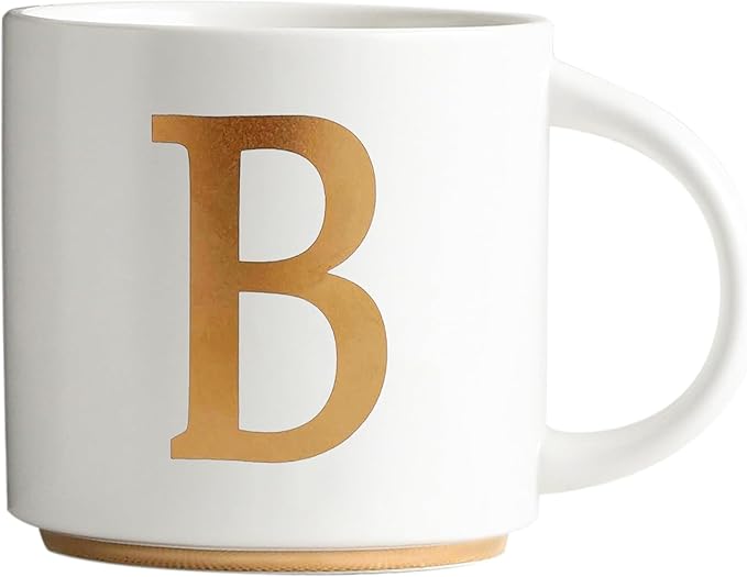 Amazon.com | COLLECTIVE HOME - Monogram Ceramic Mugs, 15 oz Golden ...