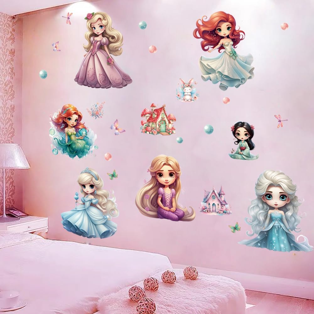 Amazon.com: Princess Wall Stickers Cartoon Girls Wall Decals Peel and ...