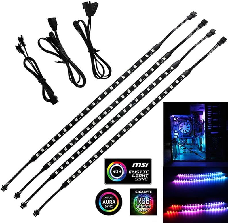 ELLENNE 4X Striscia LED RGB per Case PC, 5V 3Pin Modding, ASUS AURA ...