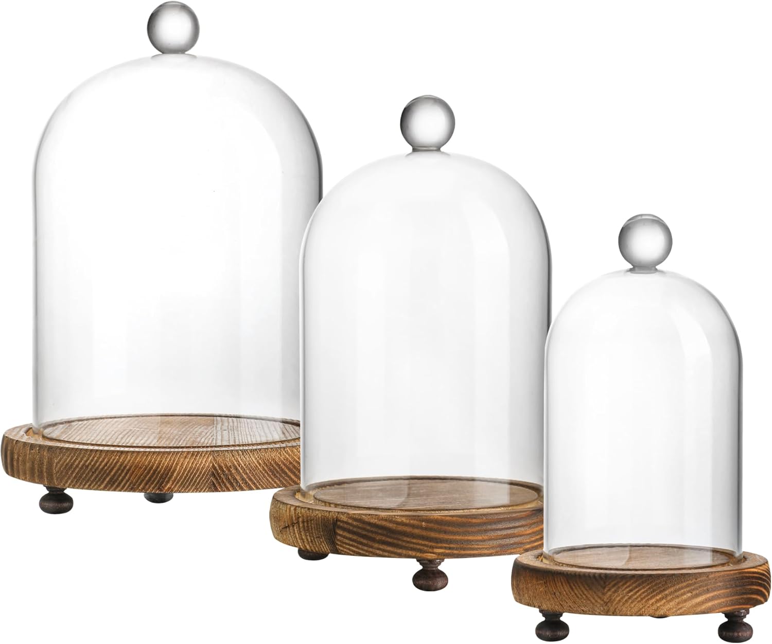 Amazon.com: ZEERSHEE Set of 3 Glass Bell Shape Dome with Wooden Base(4. ...