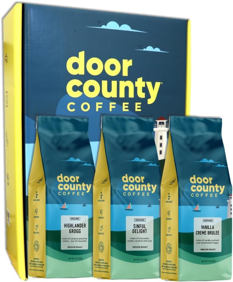Amazon.com: Gourmet Flavored Coffee Gift Set, Door County Coffee, 10oz ...