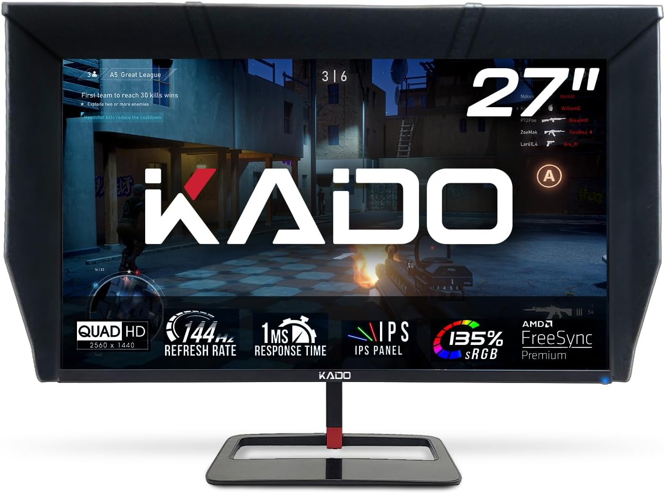 Amazon.com: Kado 27" Gaming Monitor 2560x1440 144Hz HDR400 QHD Fast IPS ...