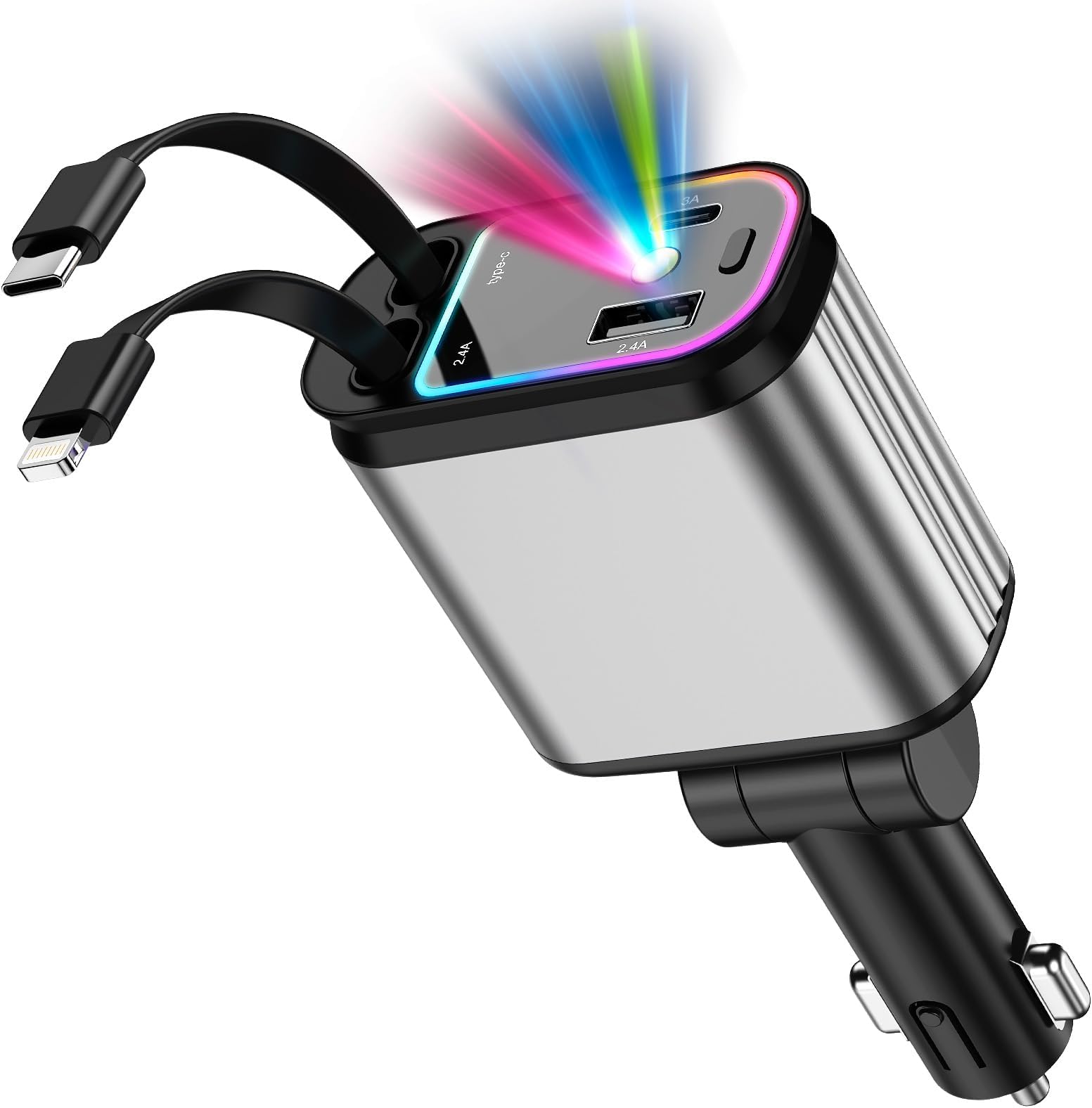 Amazon.com: Retractable Car Charger (2.62 ft) - 3 in 1 Fast Car Charge ...