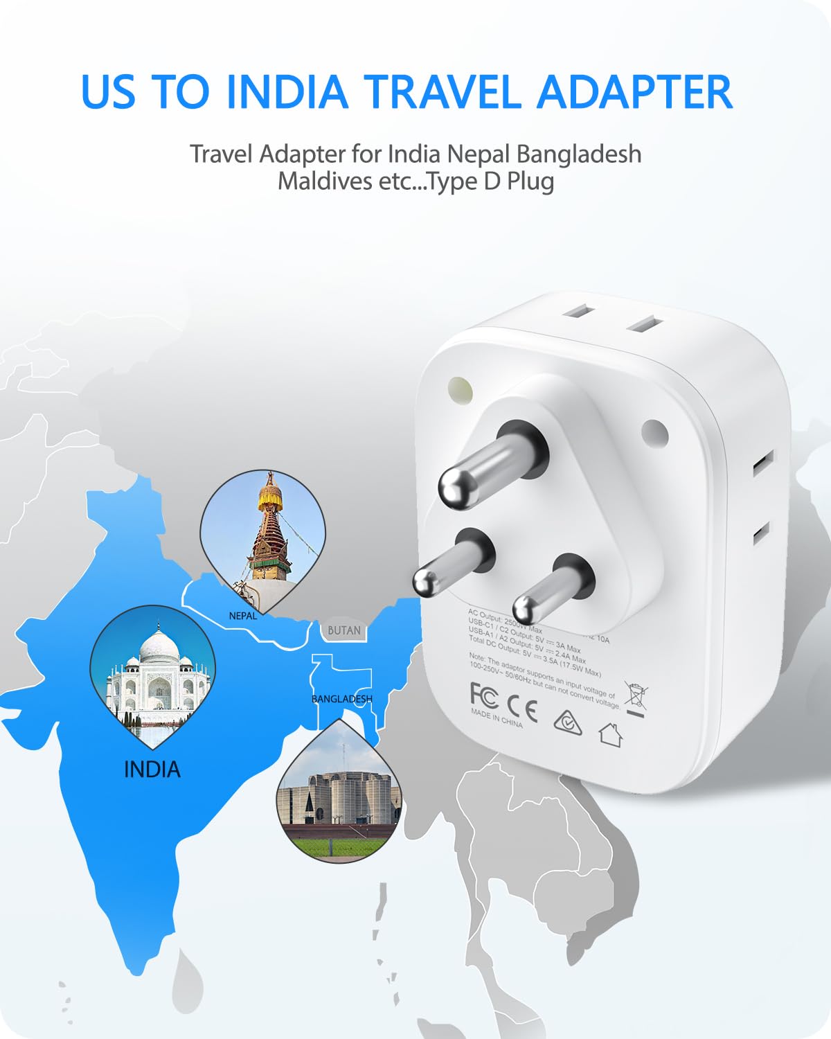 Snapklik.com : LENCENT US To India Power Plug Adapter, Indian Travel ...