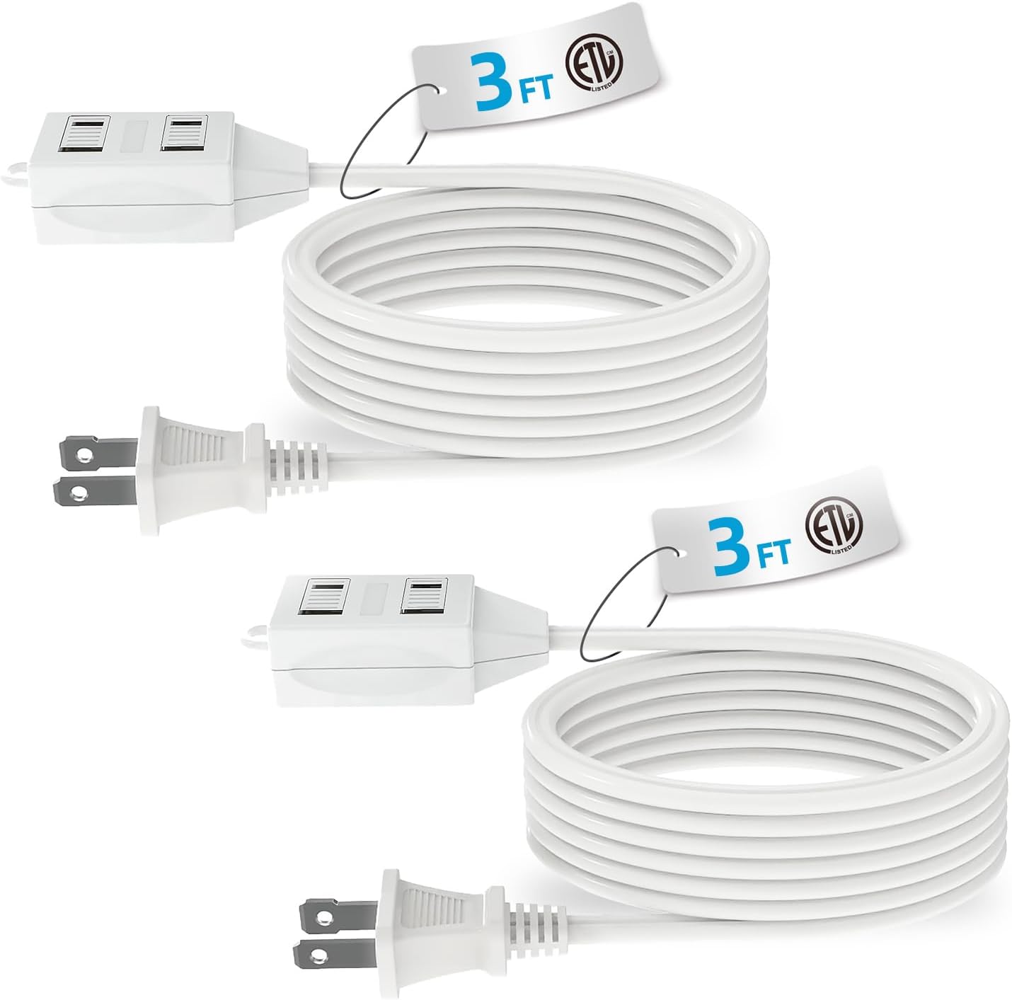 Amazon.com: PLUGTUL Indoor Extension Cord 6 FT, 2 Prong White Extension ...