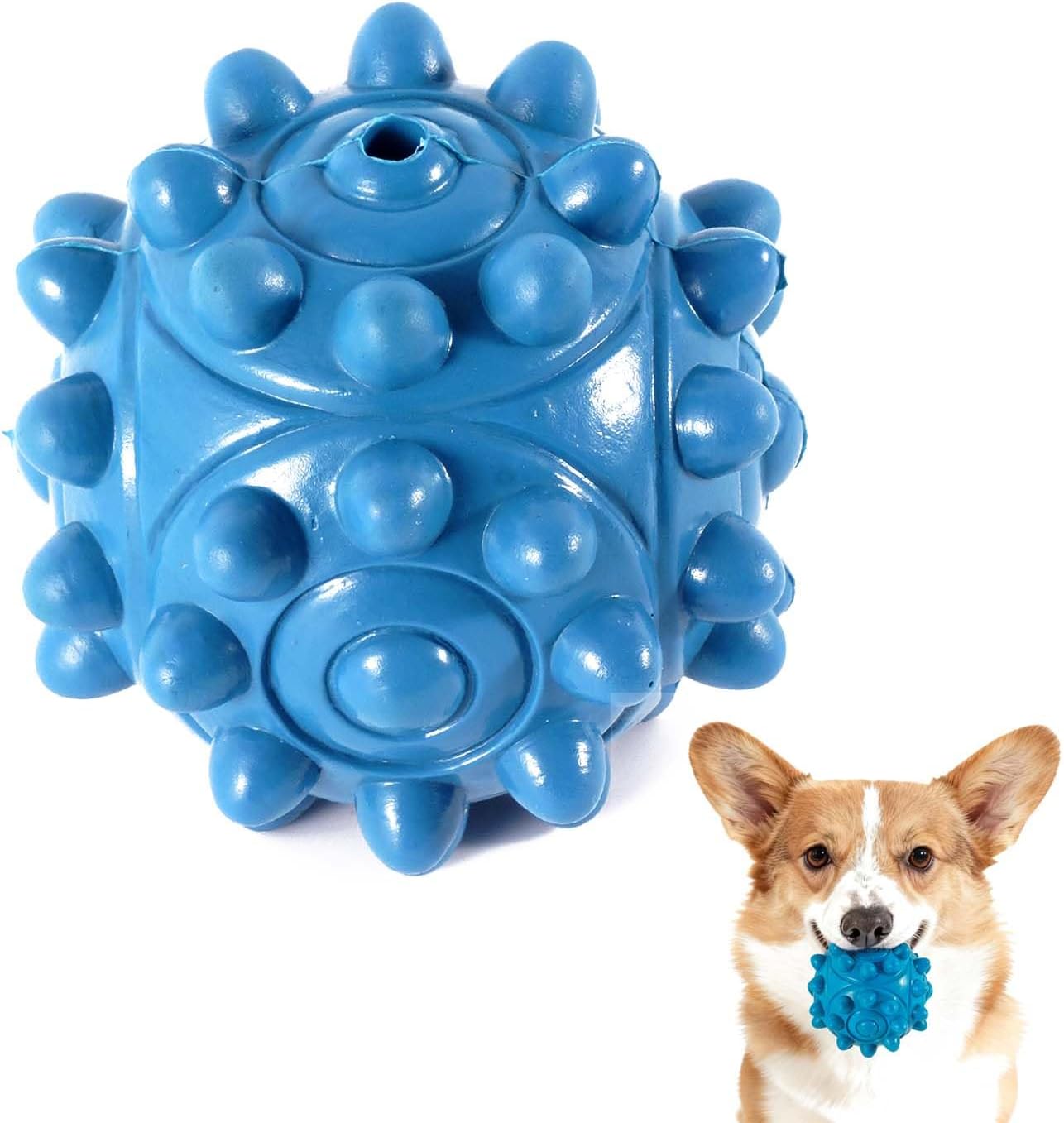 FSZMMJJ Indestructible Spherical Dog Chew Toy, Blue Rubber Ball with ...