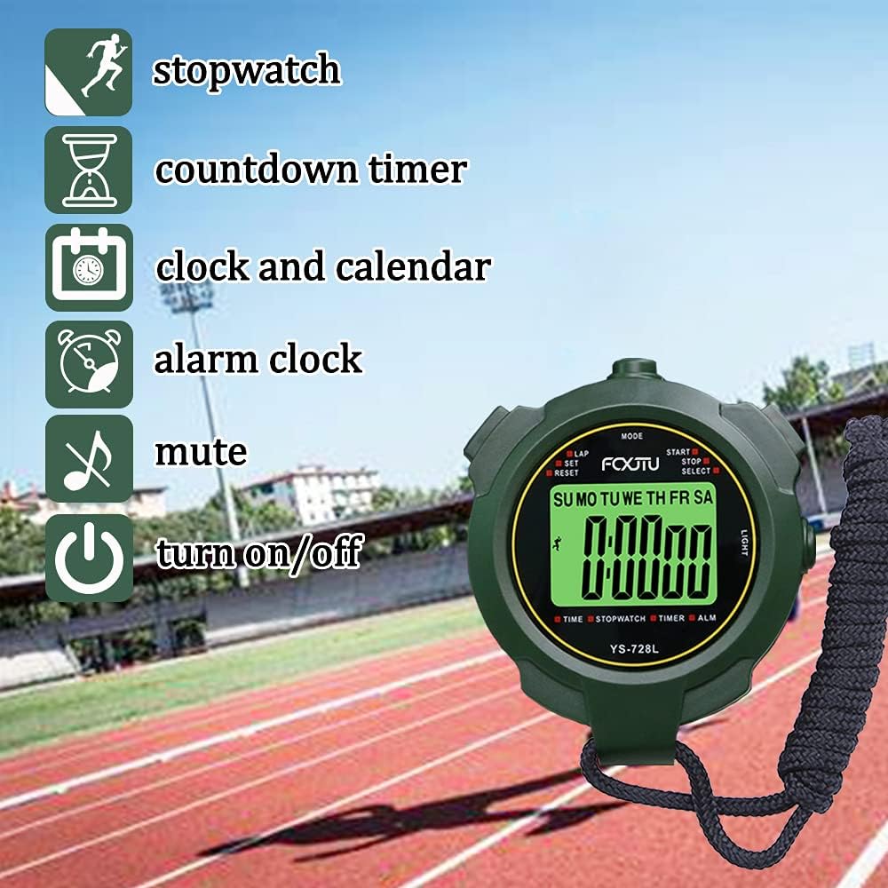 FCXJTU Digital Stopwatch Timer, Single Lap Memory Stopwatch Cycle Count down Timer with Luminous ...