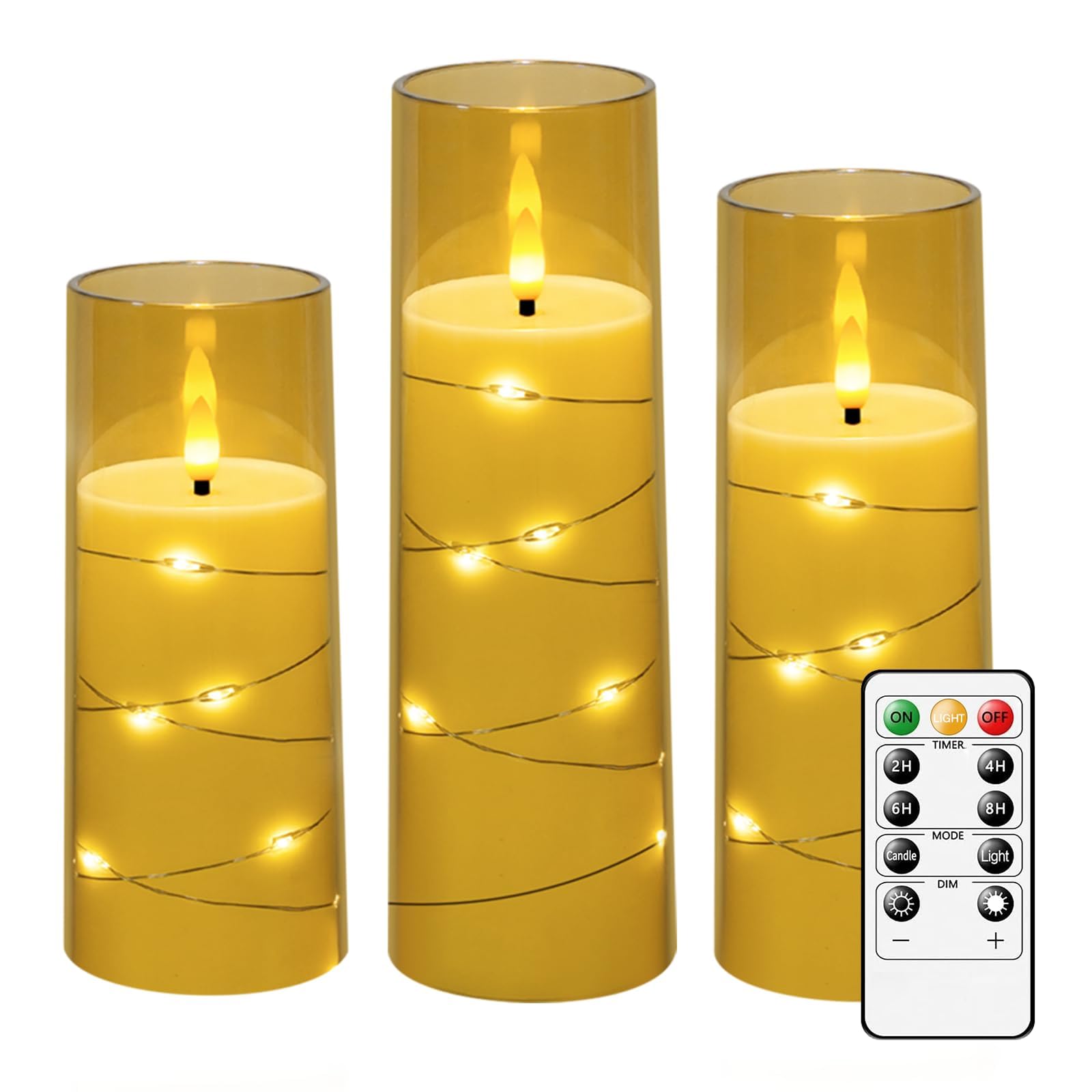 Buy 2.3" Dia Acrylic Flameless LED Candles with Copper String Lights ...