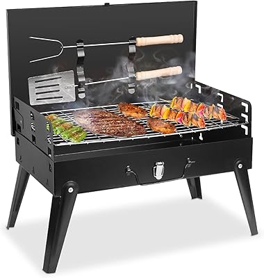 Amazon.com: HaSteeL Portable Charcoal Grill, Small Folding Outdoor Grill, Mini Black Barbecue ...