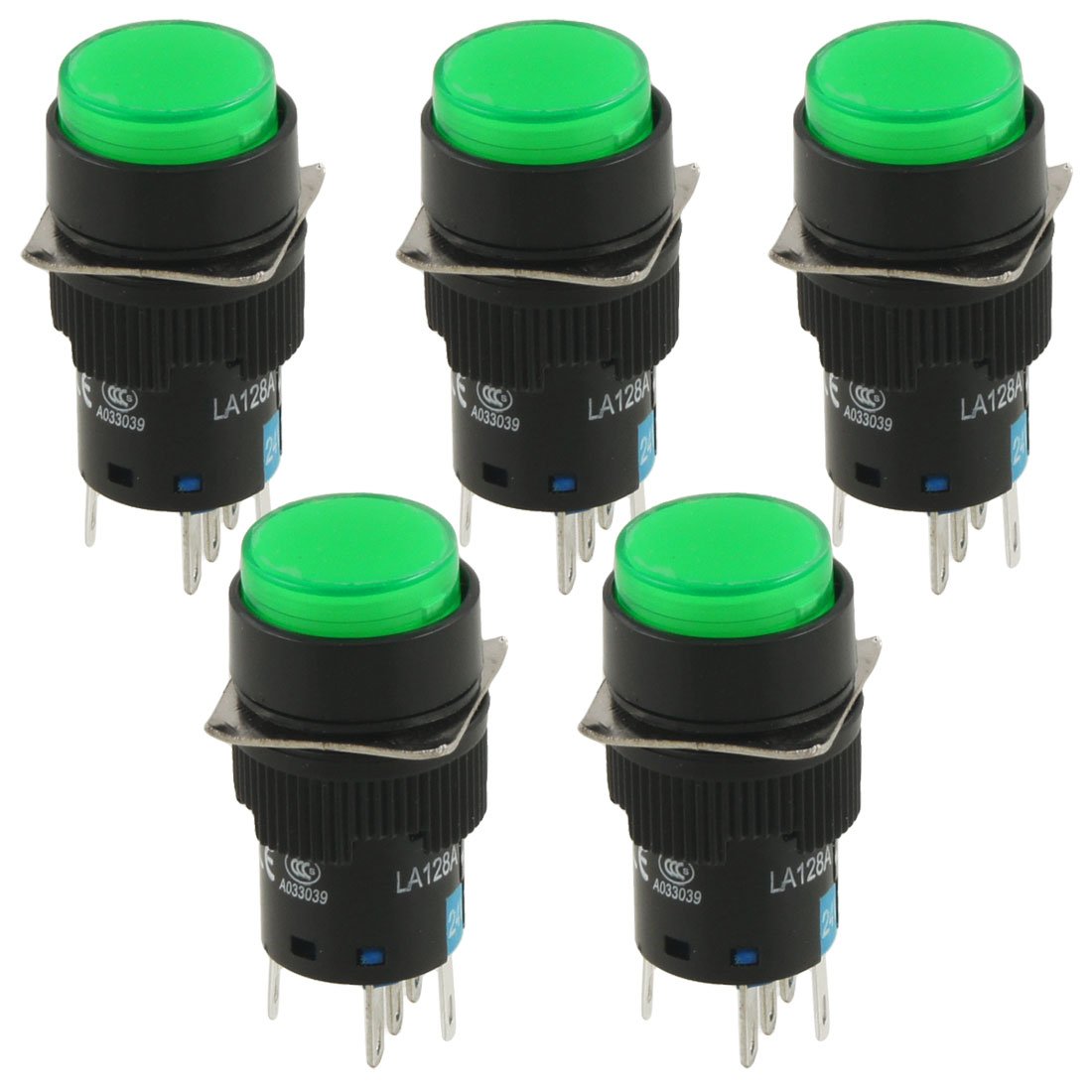 uxcell 5 Pcs DC 24V Green Lamp 1NO 1NC Round Momentary Push Button ...