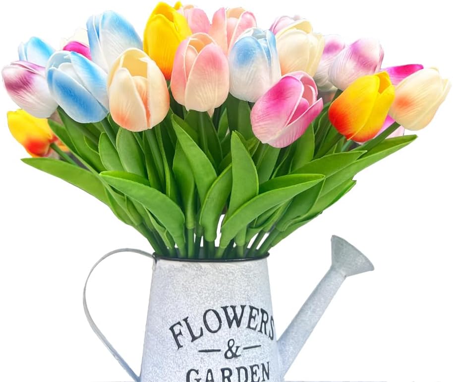 Amazon.com: Amajoy 24PCS PU Artificial Tulips Fake Flowers for Wedding ...