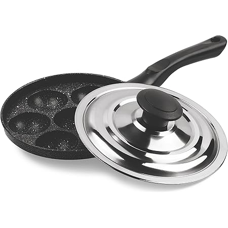 Buy Hawkins 22 cm Appe Pan, Non Stick Paniyaram Pan with Glass Lid, 12 ...
