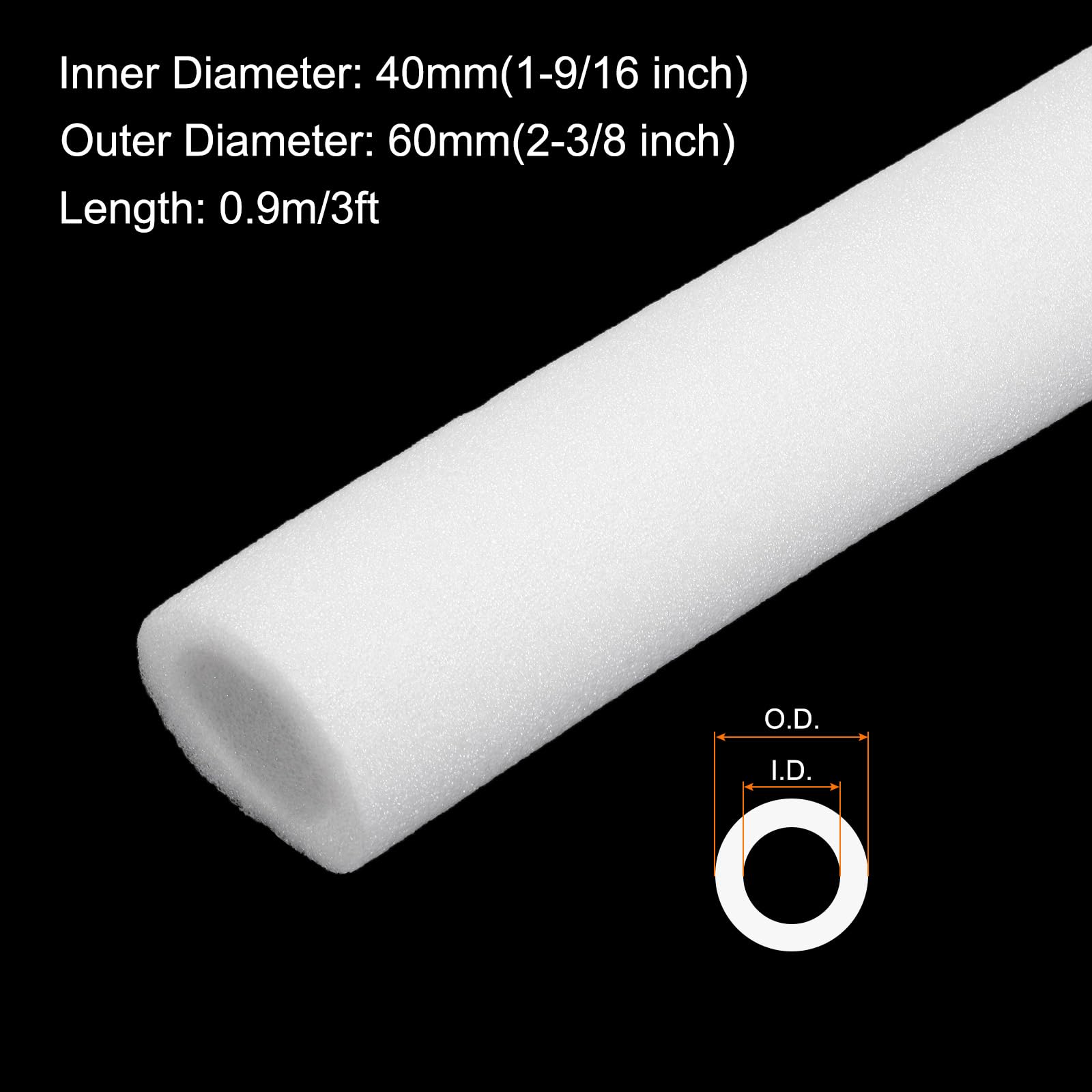 Rebower 1pcs Pipe Insulation Foam Tube 40x60mm 3ft Heat Preservation ...