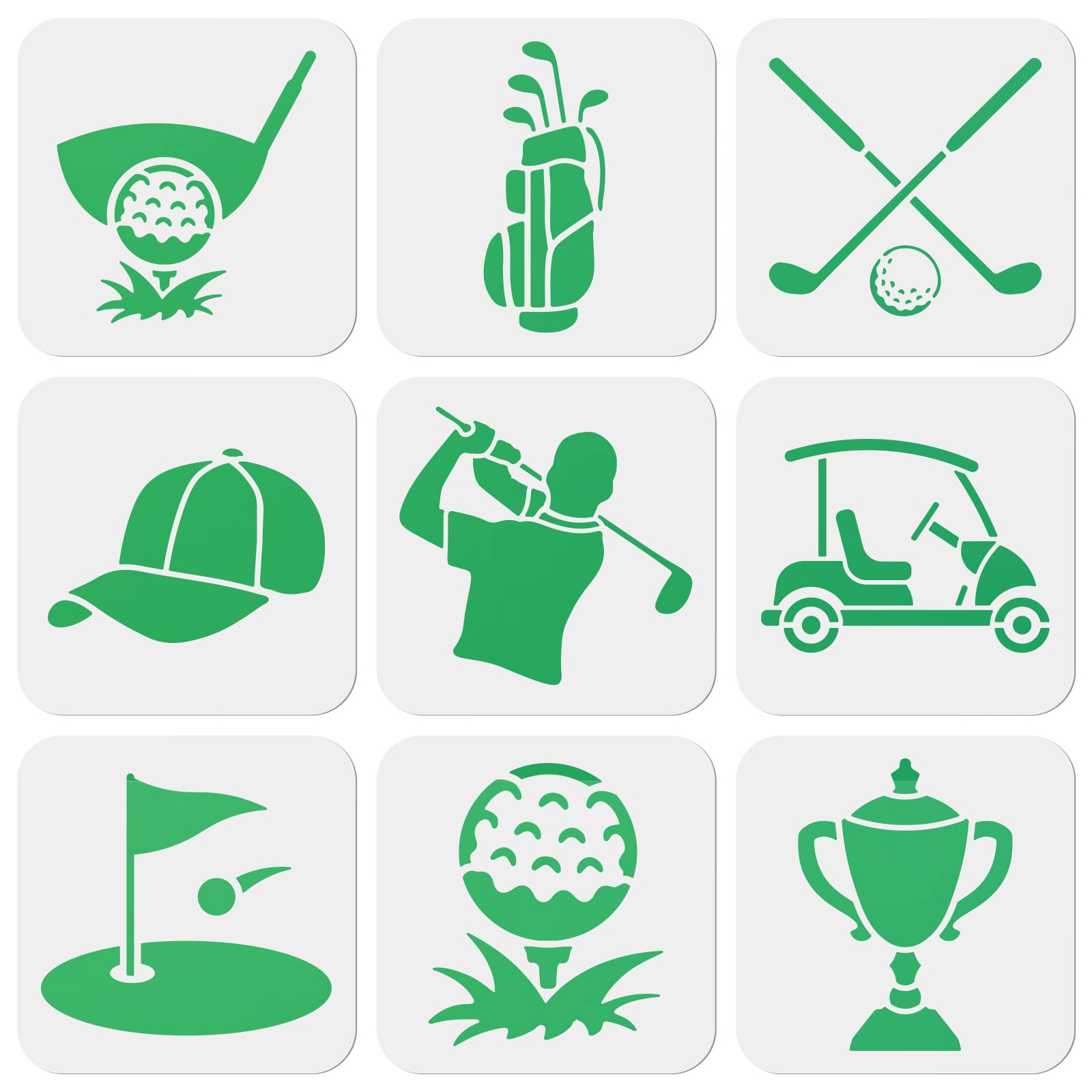 Amazon.com : MAYJOYDIY 9PCS Golf Stencils Set 6×6inch Golf Cart Caddy ...