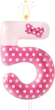 Amazon.com: Pink Bow Number Birthday Candles, Pink and White Polka Dot ...