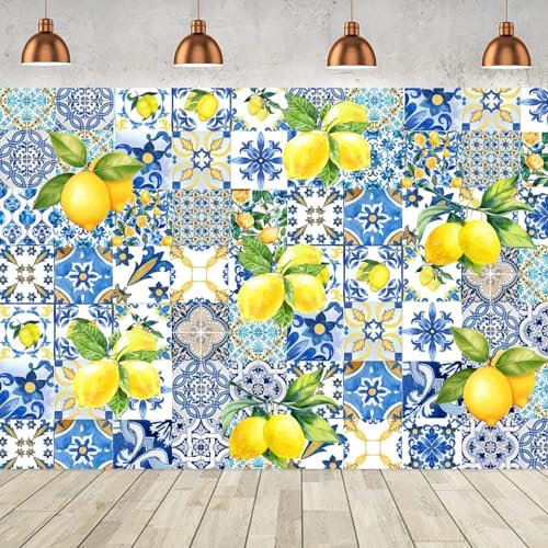Amazon.com : Patchwork Tile Blue Tiles Lemon Backdrop Background Party ...
