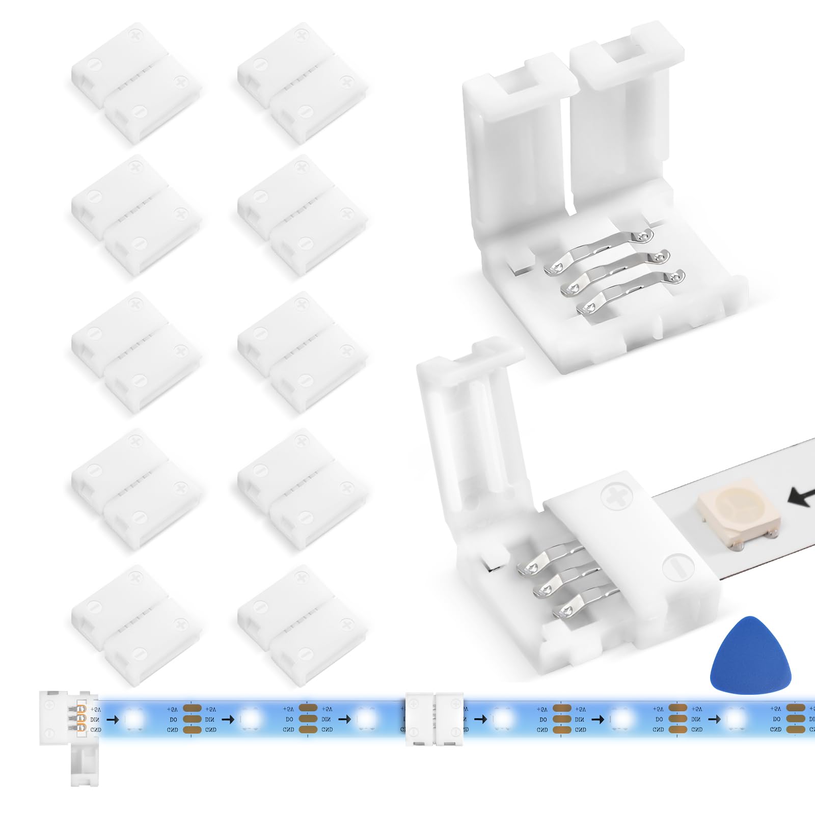 WENHSIN 10-Packs 3-Pin LED Connectors for LED Strip Lights 10MM Width ...