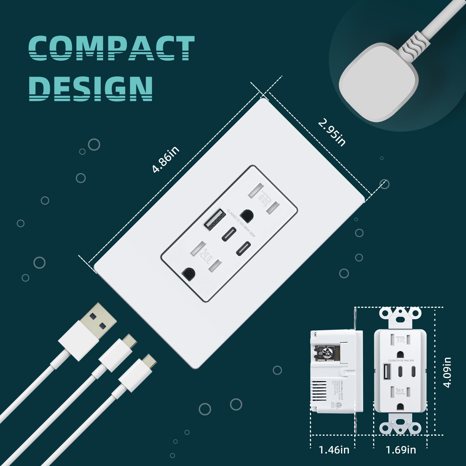 Snapklik.com : USB Charger Wall Outlet, 30W 60A USB C/A Wall Receptacle ...