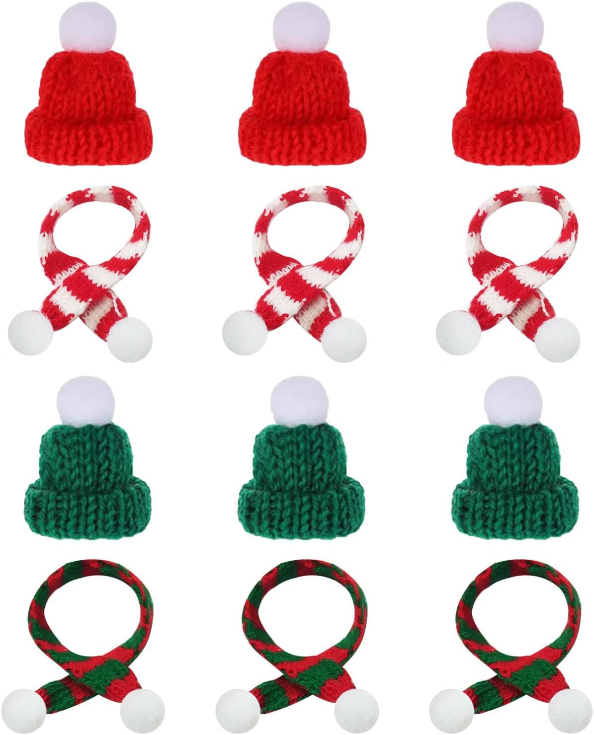 Sricam 12Pcs Knitting Mini Christmas Hats and Mini Scarf Set, Knit ...