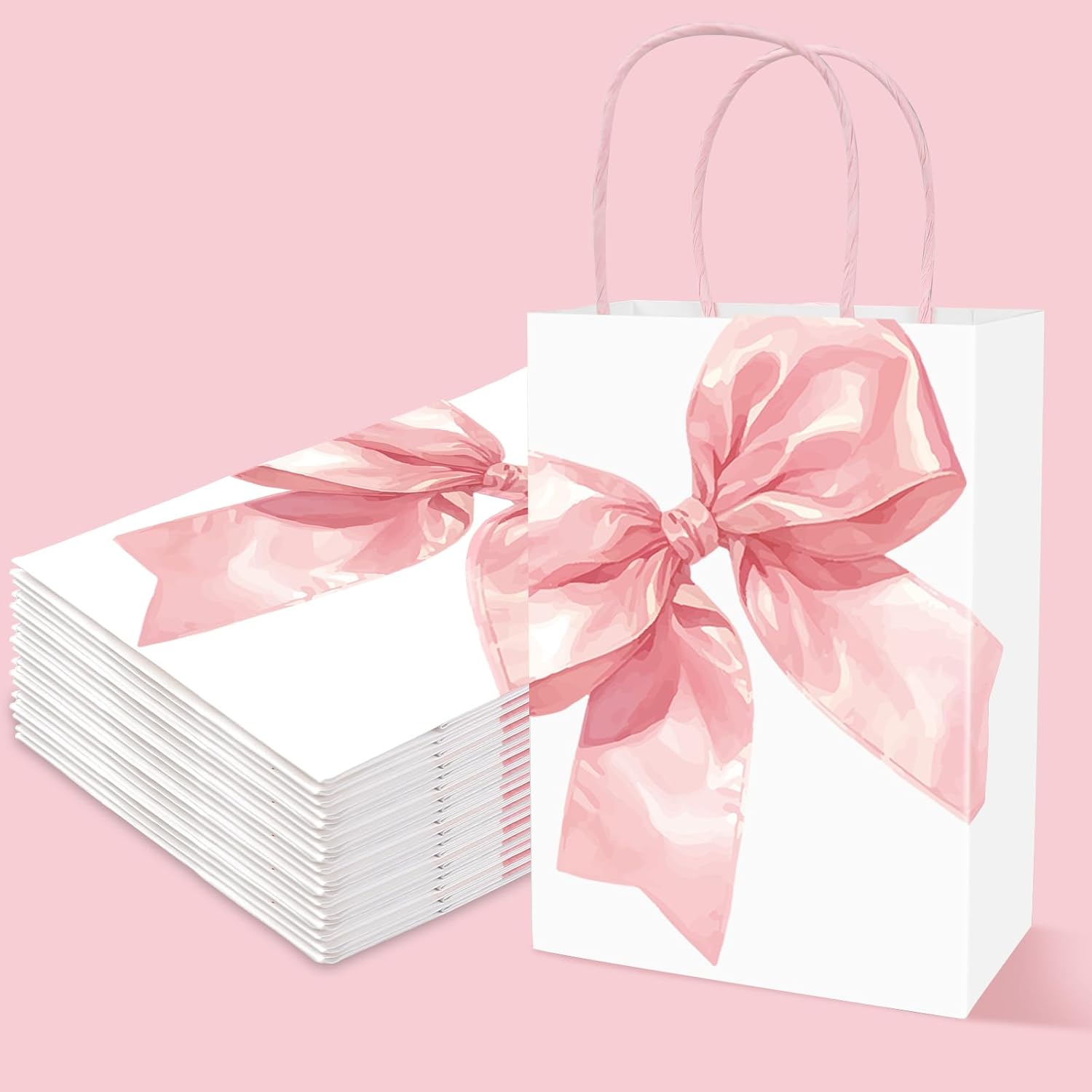 Amazon.com: JarThenaAMCS 24Pcs Pink Bow Paper Bags with Handles Cute ...