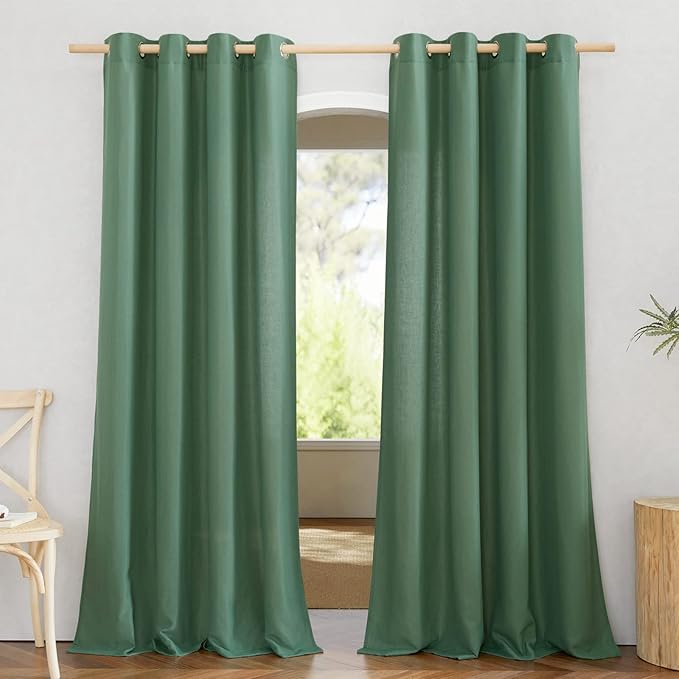 Amazon.com: NICETOWN Thick Linen Olive Green Curtains & Drapes, Grommet ...