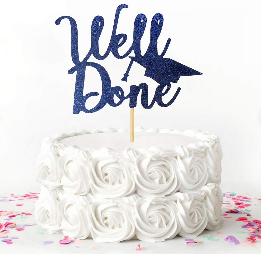 Starsgarden Well Done Graduation Cake Topper Blue Glitter Class 2021 ...