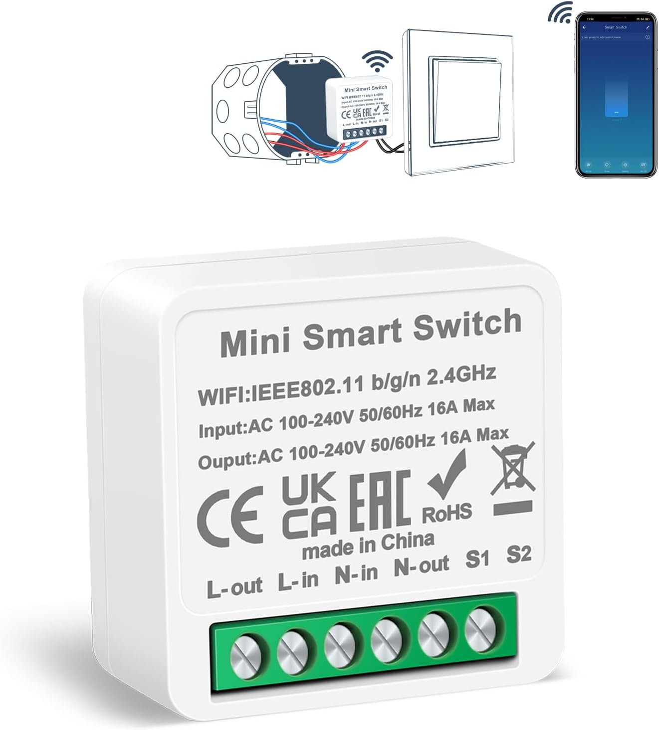 CNBINGO Smart Light Switch Module, Fits Behind Traditional Wall Switch ...