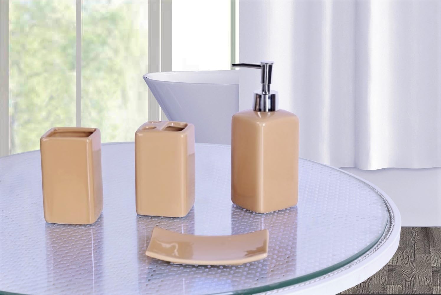 Amazon.com: 4 Piece Ceramic Bathroom Set Solid Colors Toothpaste Holder ...