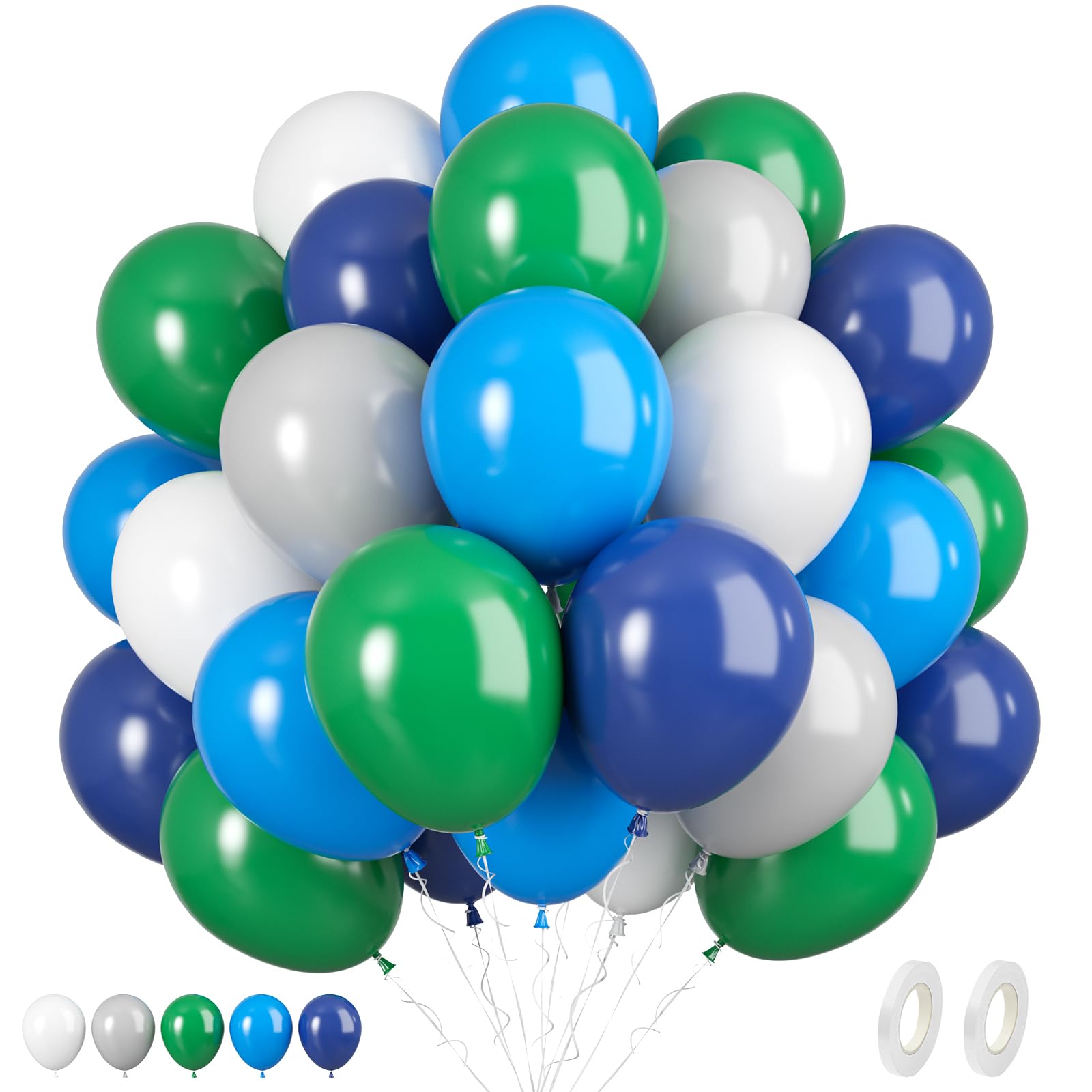Amazon.com: Blue Green Balloons Set, 60PCS Green Blue White Birthday ...