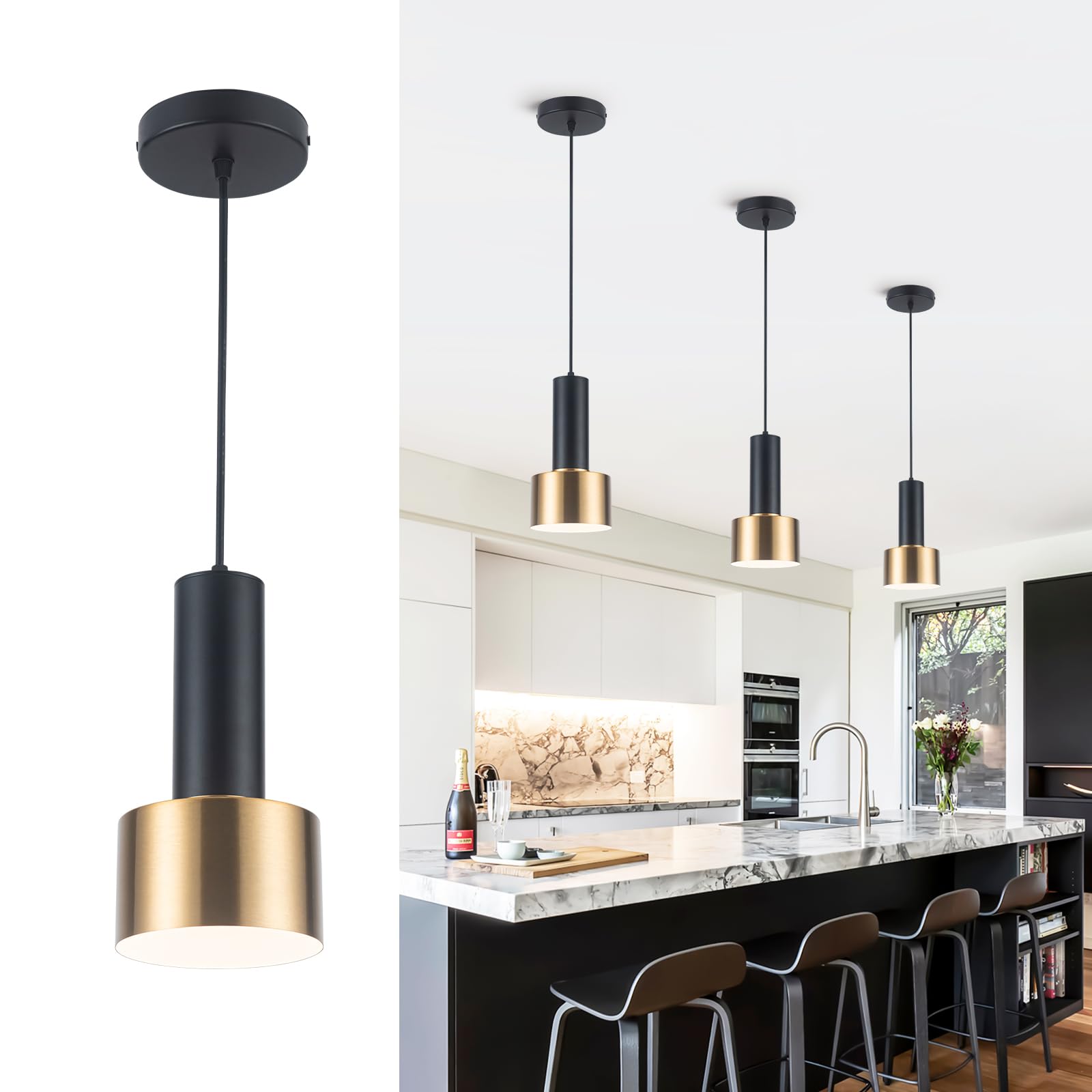Omgomne Kitchen Pendant Lighting Over Island Set of 3, Black Gold ...
