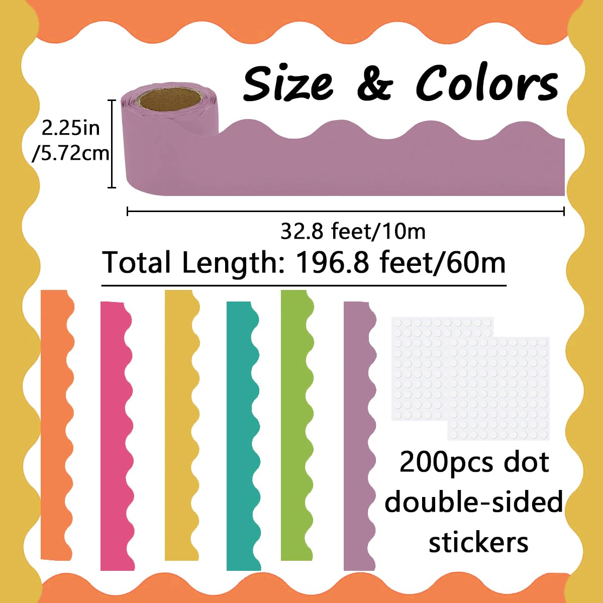 Acidea 196.8 ft Colorful Classroom Borders for Bulletin Board, 6 Rolls ...
