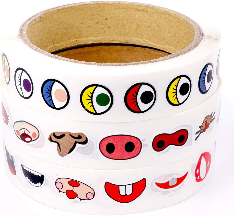 Amazon.com: YTYKINOY 3 Rolls 3000pcs Colorful Eye Nose Mouth Cute Self ...