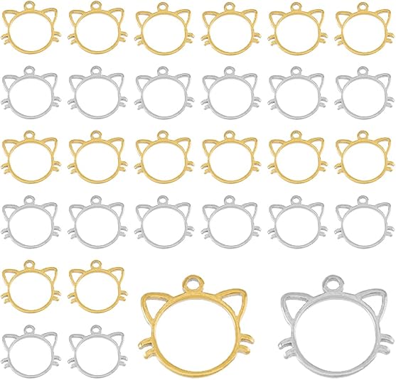 Amazon.com: DICOSMETIC 20Pcs 2 Colors Open Back Bezel Pendants Cat Head ...