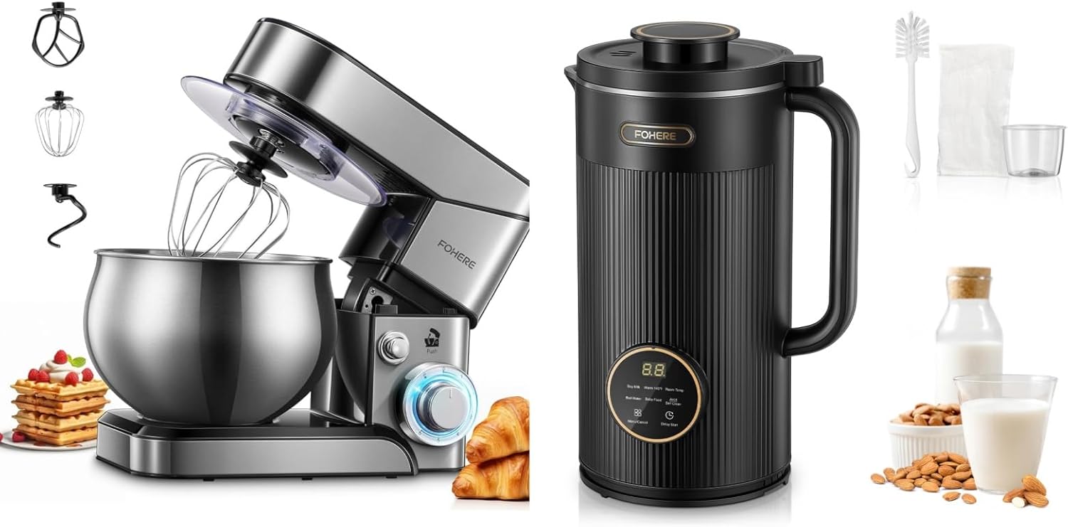 Amazon.com: FOHERE Stand Mixer 5.8QT Stainless Steel Mixer with Dough ...