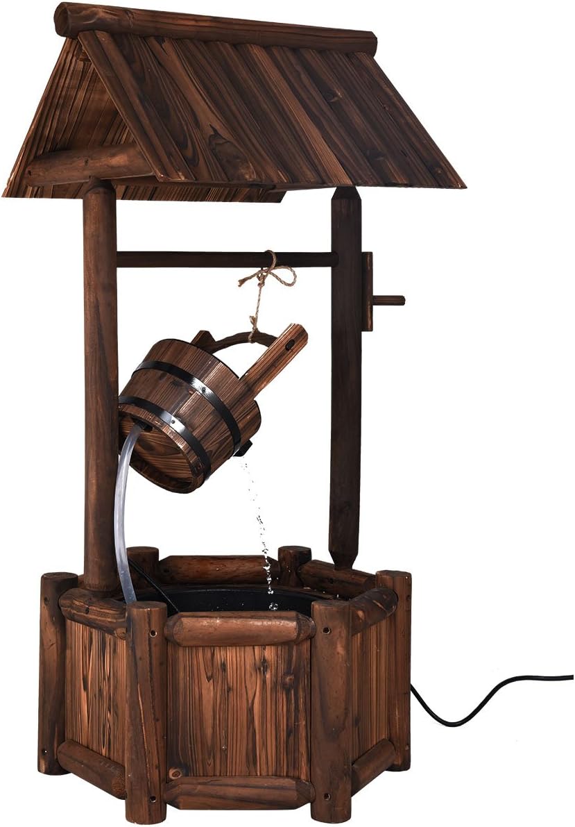 Amazon.com: S AFSTAR Wishing Well Water Fountain, Rustic Wood Outdoor ...