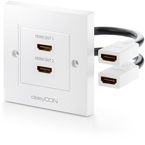 deleyCON HDMI Wall Outlet 2 Ports HDMI Recessed Mount 3D Full HD HDTV ...