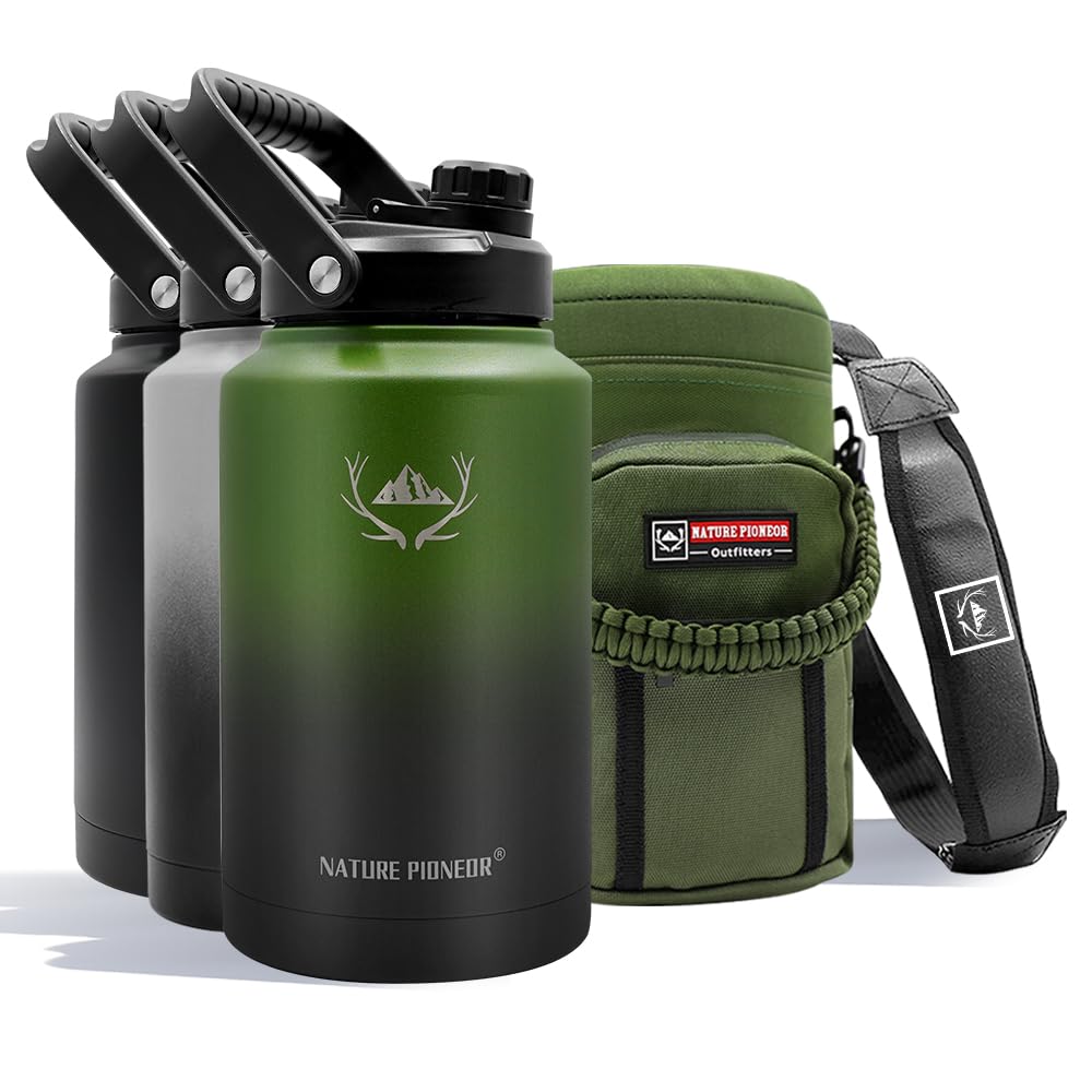 NATURE PIONEOR Insulated Water Bottles with Strap - 128 oz Stainless ...