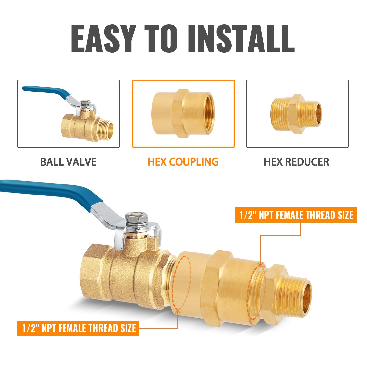 Snapklik.com : 6-Pack 1/2 Inch Female Hex Couplings, 1/2 NPT Female ...