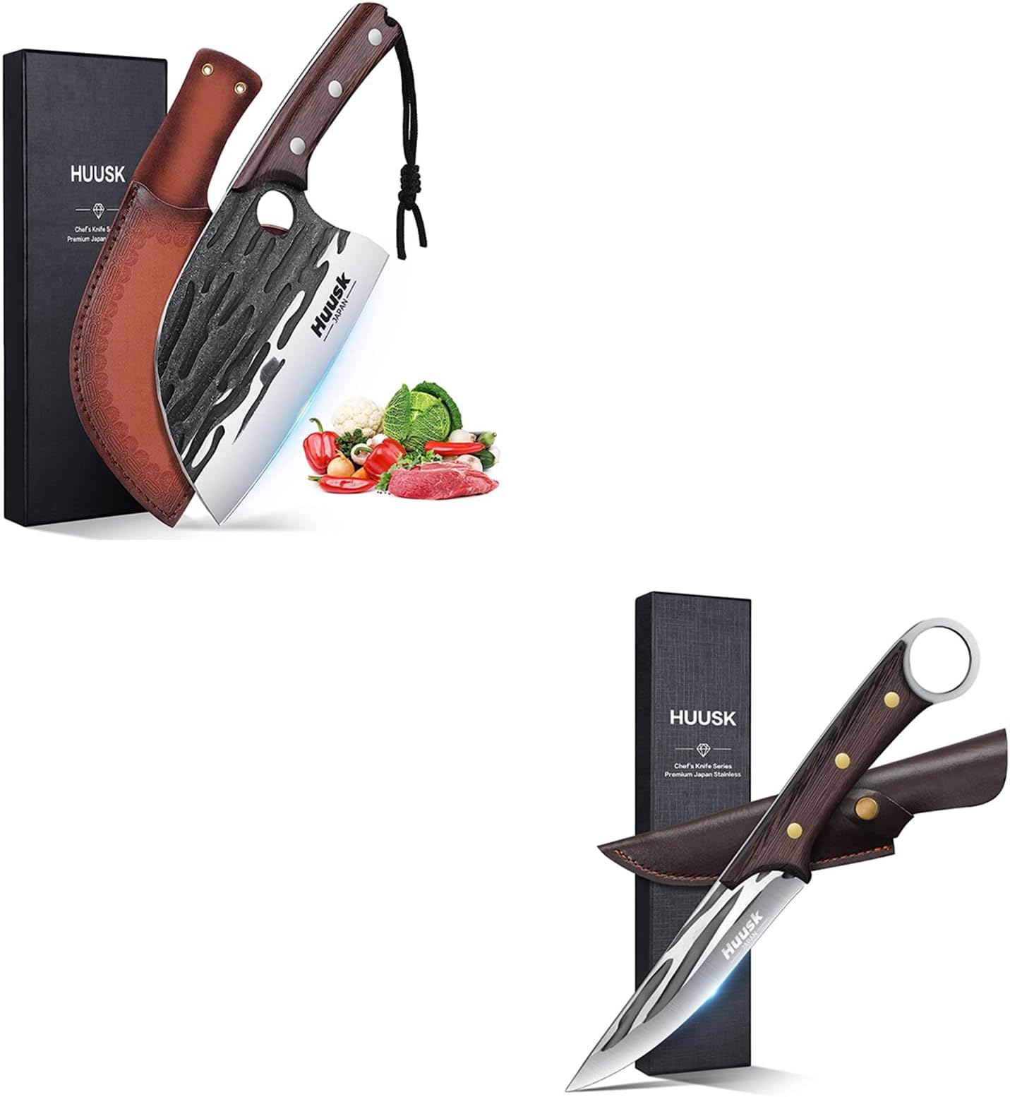 Amazon.com: Huusk Japan Forged Knives Set Cleaver Knife for Meat ...