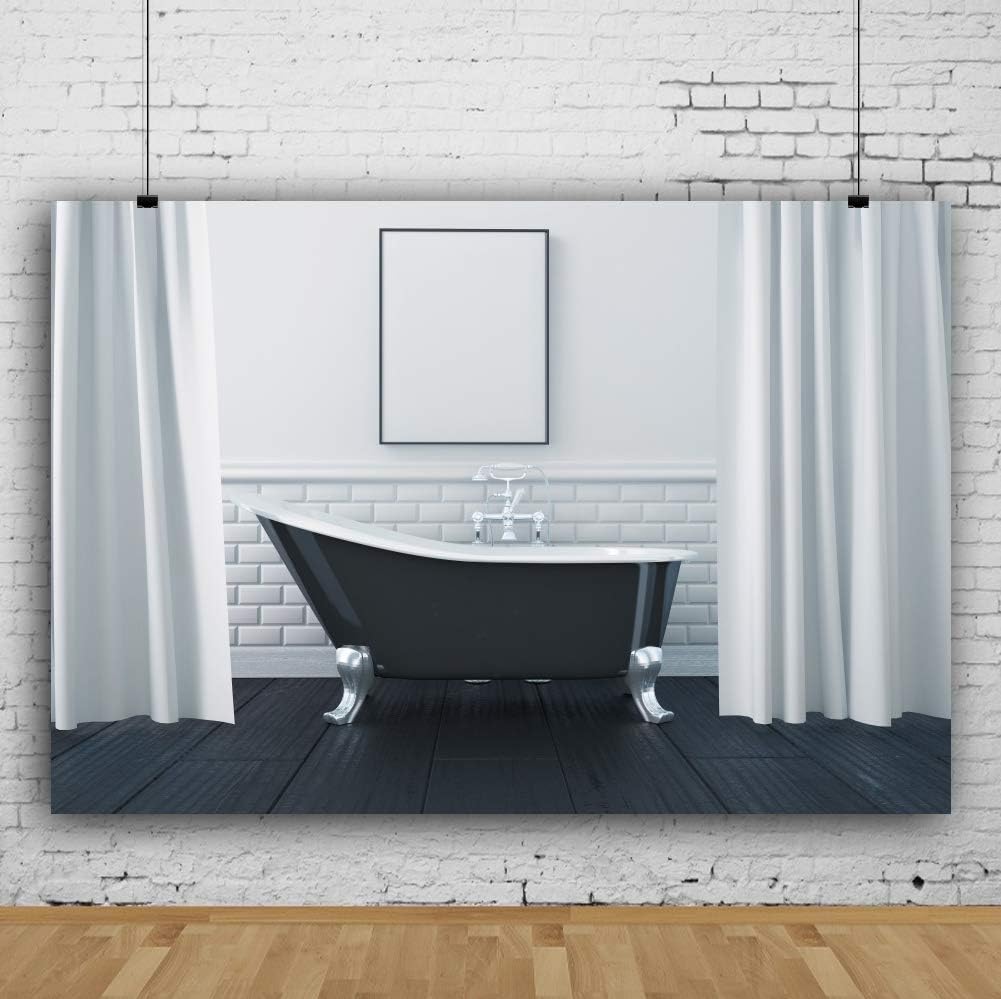 Buy CSFOTO 7x5ft Bathroom Backdrop Bathtub White Curtain Hotel Bathroom ...