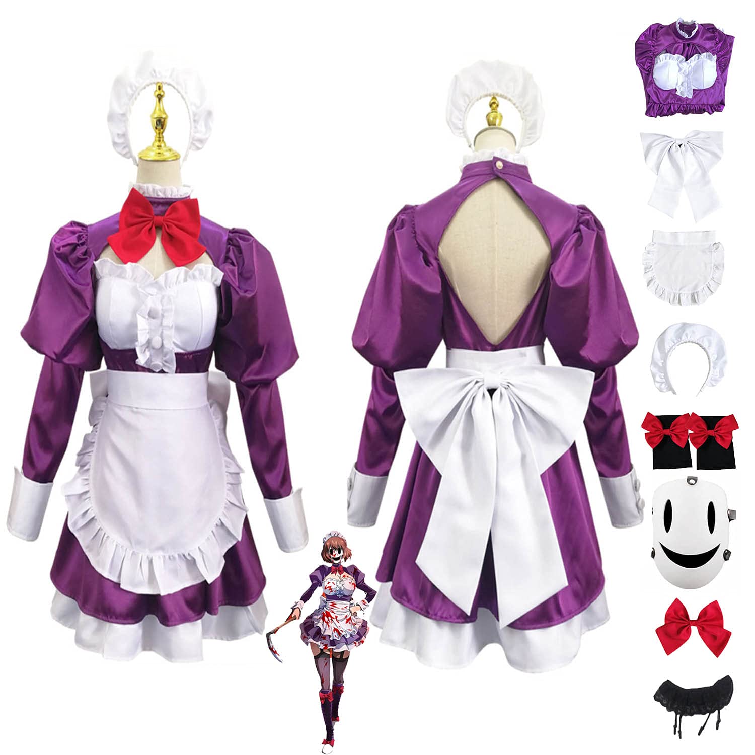 Anime High Rise Invasion Cosplay Costume Maid Dress Outfit Mask ...