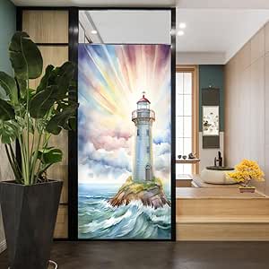Amazon.com: Colorful Lighthouse Stained Glass Window Film Nautical ...