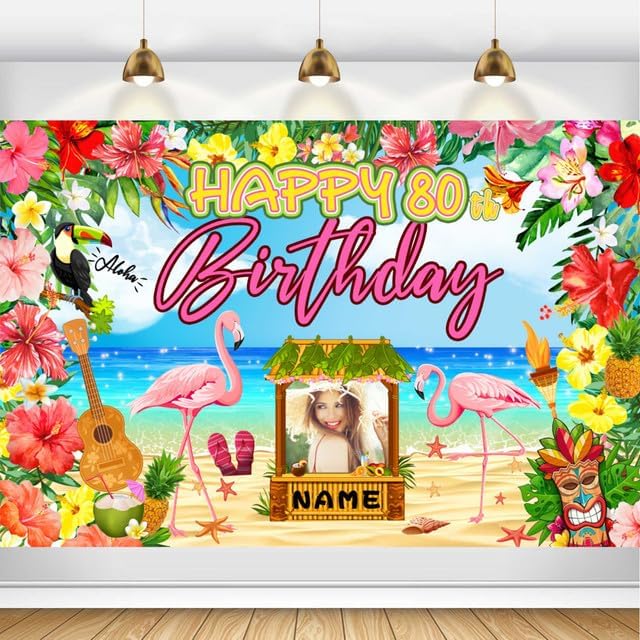 Amazon.com: AUBAO Custom Happy Birthday Banner Flamingo Themed Party ...