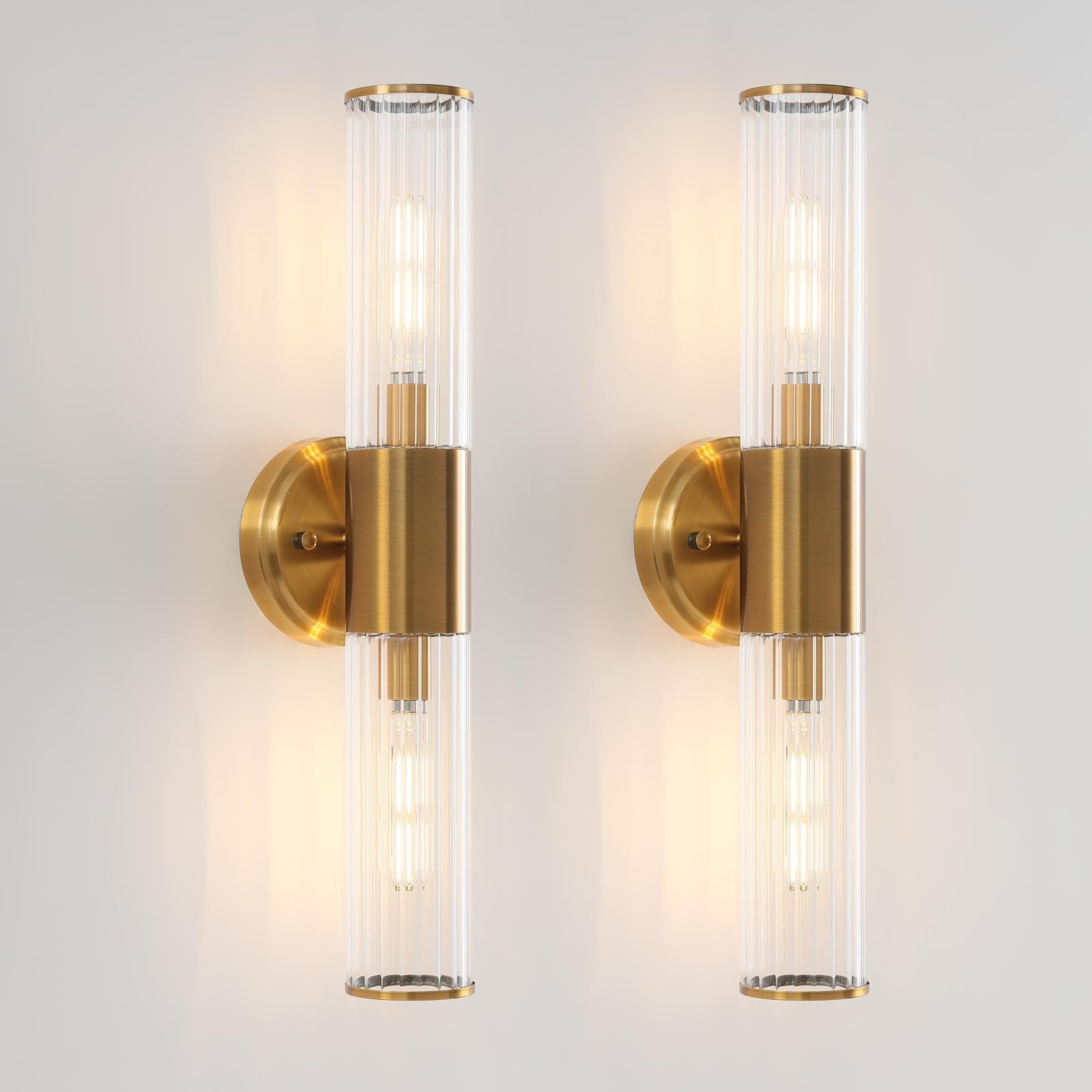 Amazon.com: KUZZULL Wall Sconces Set of Two Brushed Brass Gold Wall ...
