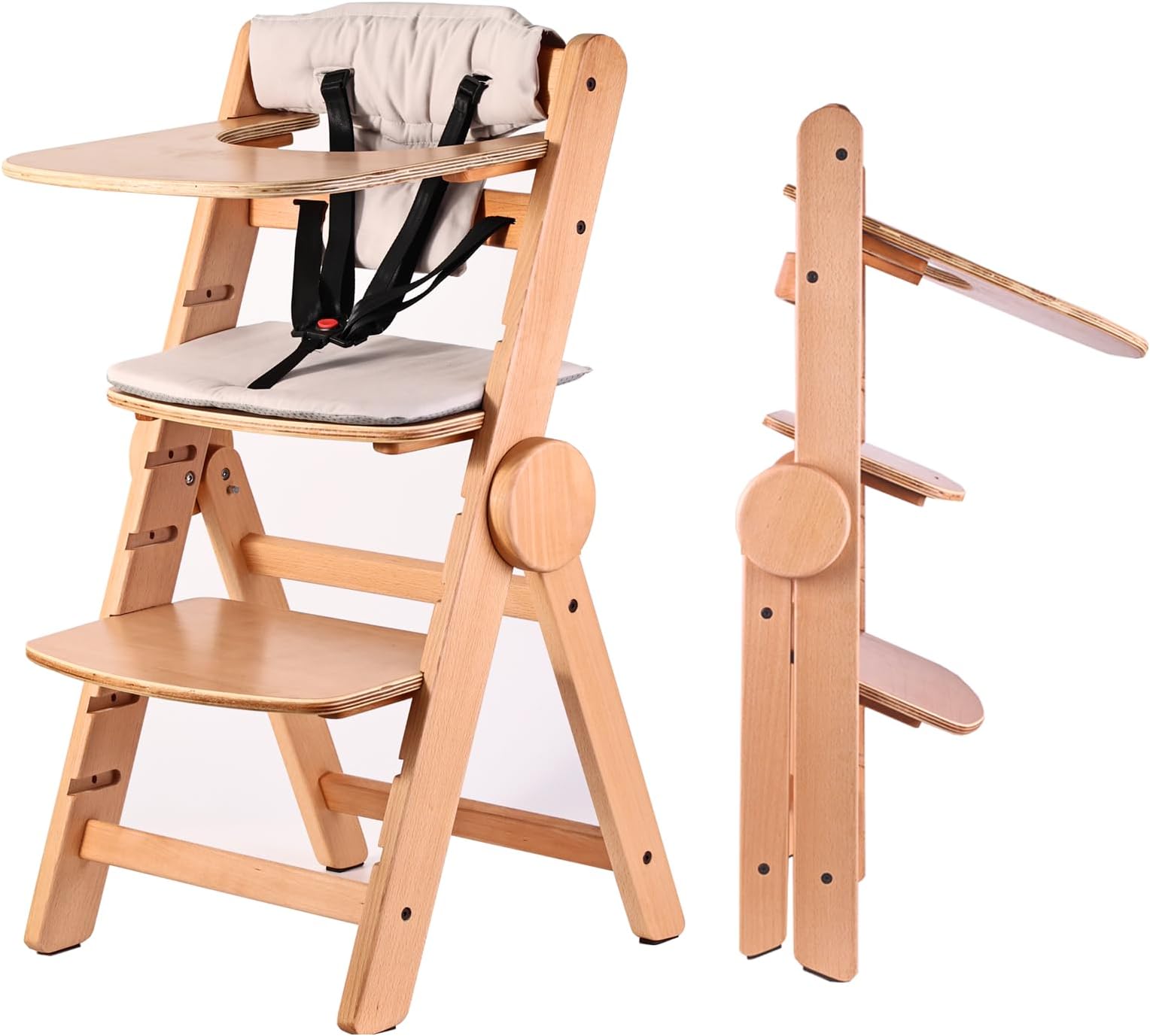 Amazon.com : High Chair and Cushion with Tray, Convertible Wooden High ...